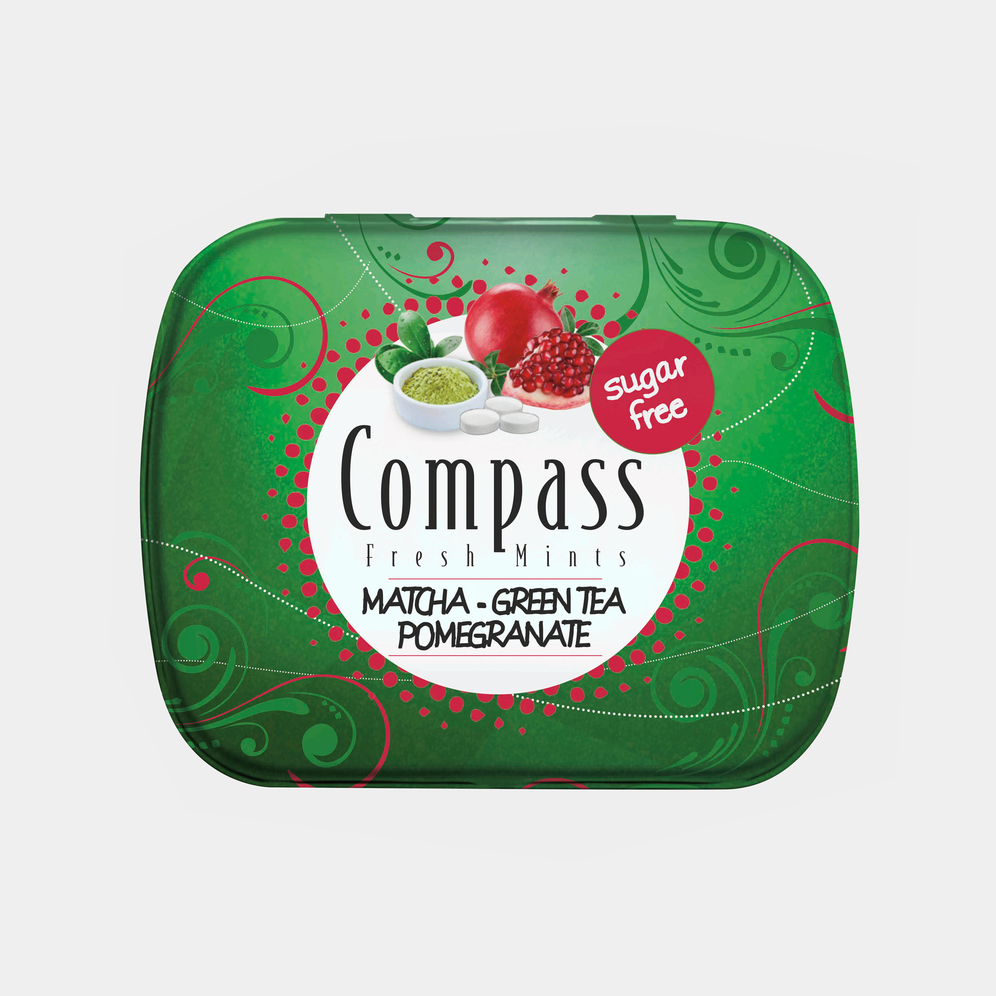 Compass – Matcha Green Tea Pomegranate 12er Display – Compass Mints – Shop!
